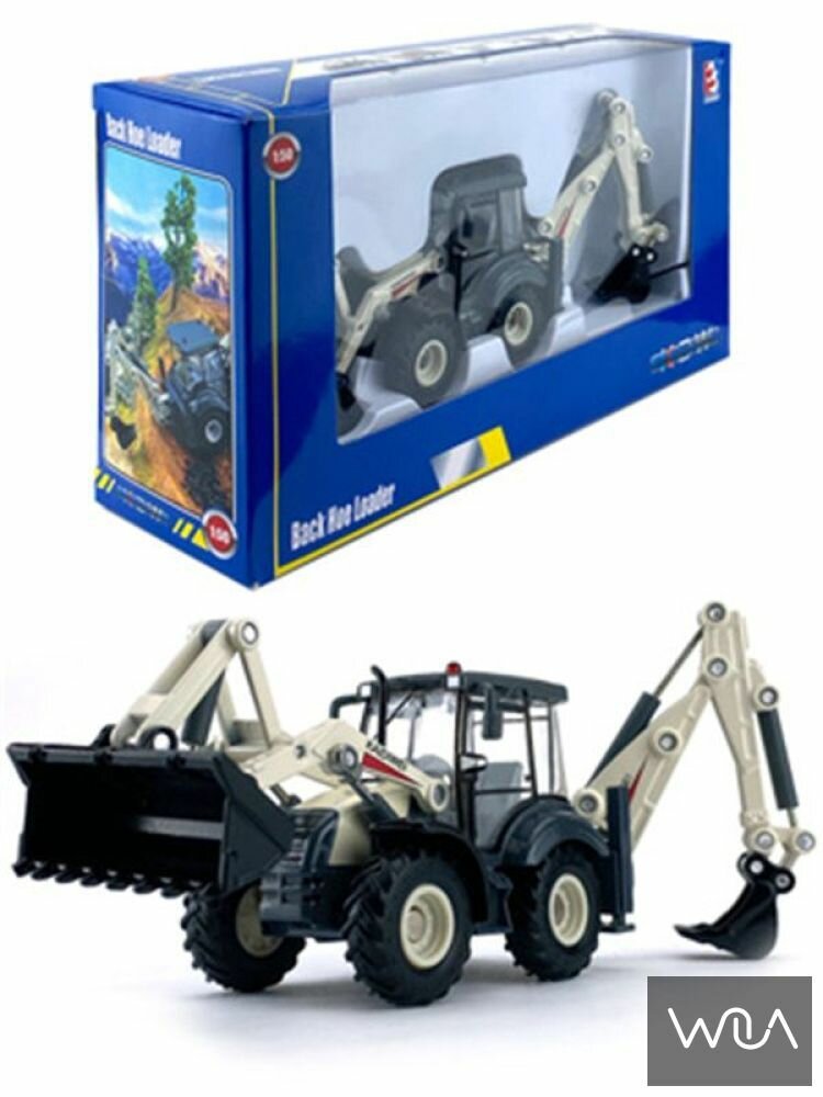 Игровой трактор Back Hoe Loader, с колесами и лопатой, масштаб 1:50, для детей