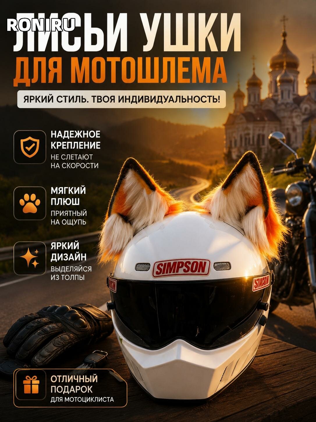 Украшение для мотоциклетного шлема, плюшевые лисьи и кошачьи ушки