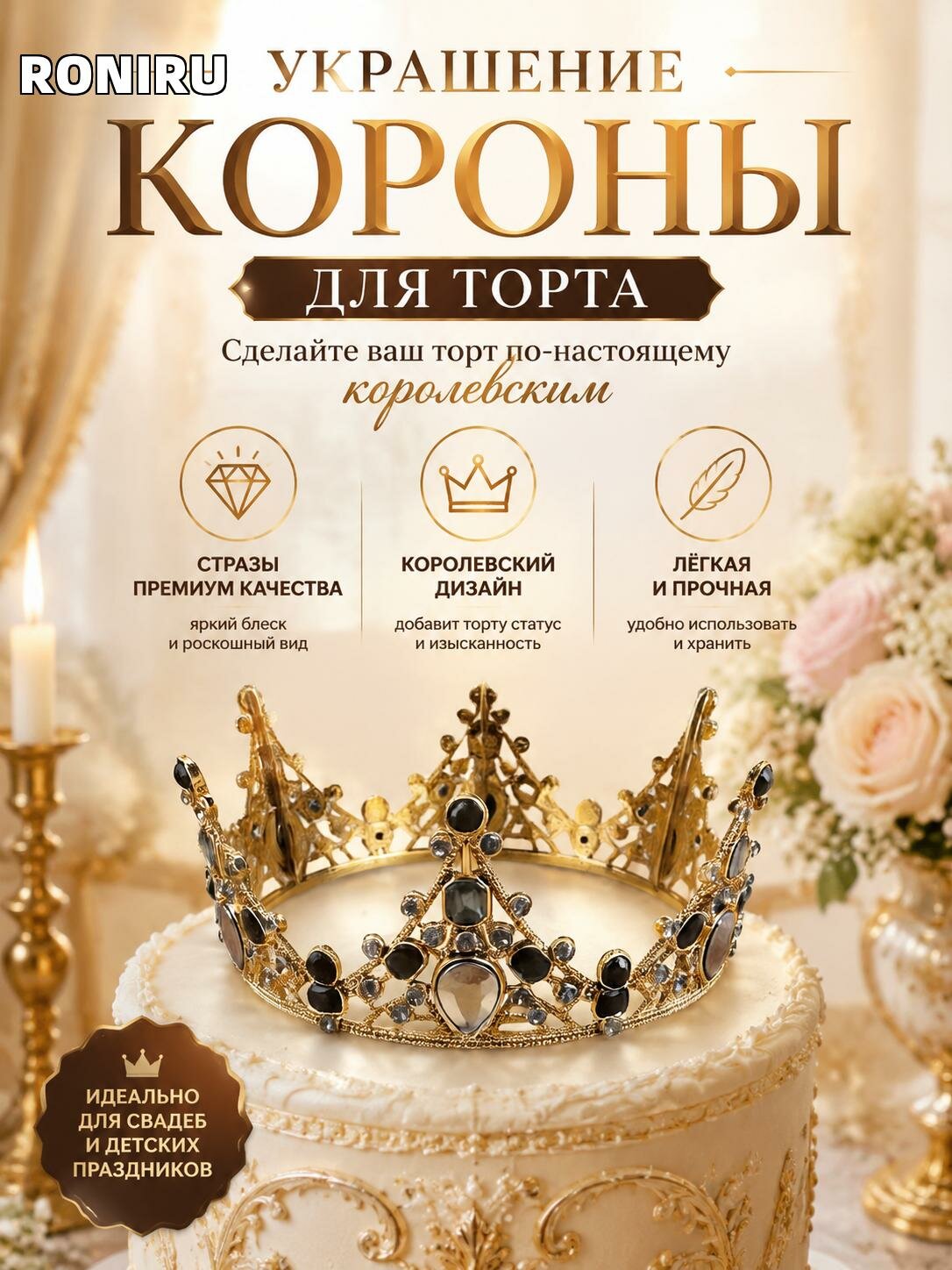 Украшение короны для торта, пластиковая тиара с горным хрусталем для праздничного декора свадебных и детских десертов