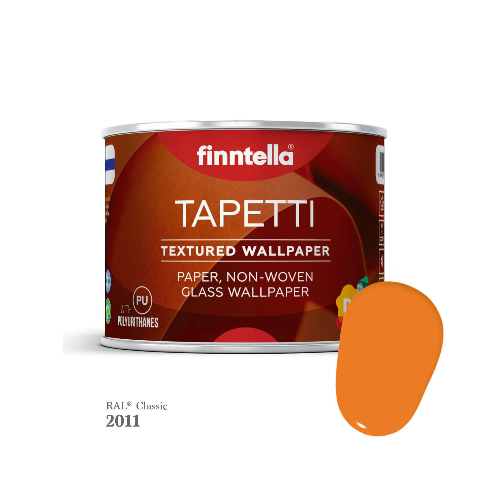 Шелковисто-матовая краска для обоев под окраску TAPETTI SILKKI Matta FINNTELLA, Цвет RAL 2011 Насыщенный оранжевый (Deep orange), 0,45л