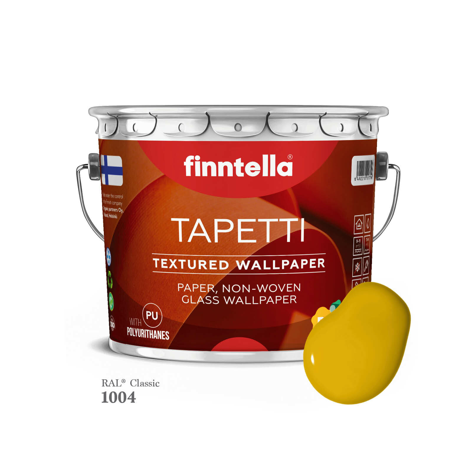Шелковисто-матовая краска для обоев под окраску TAPETTI SILKKI Matta FINNTELLA, Цвет RAL 1004 Золотисто-желтый (Golden yellow), 2,7л
