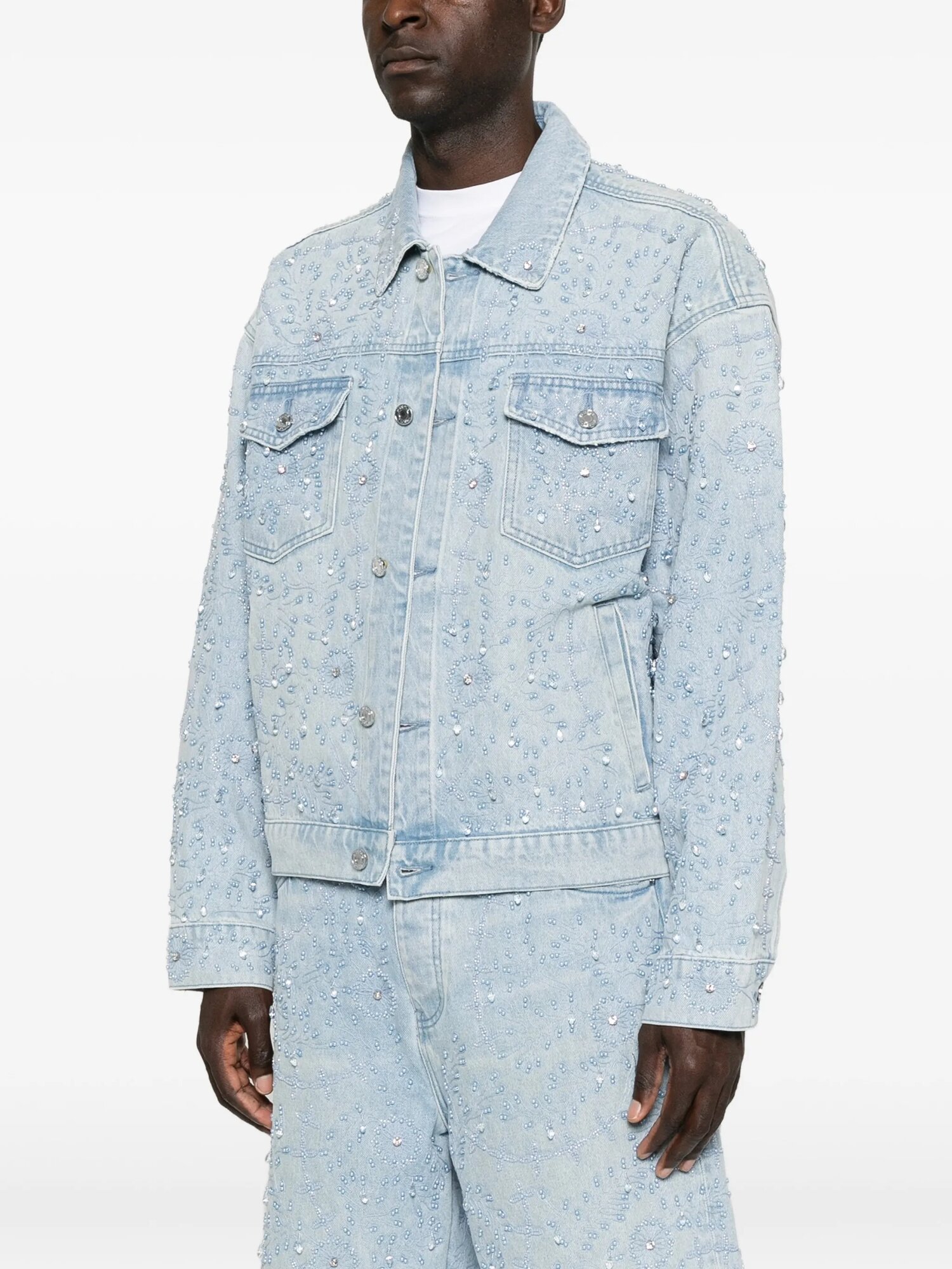 Куртка PURPLE BRAND Crystal-embellished denim jacket, размер 50 — фото 1