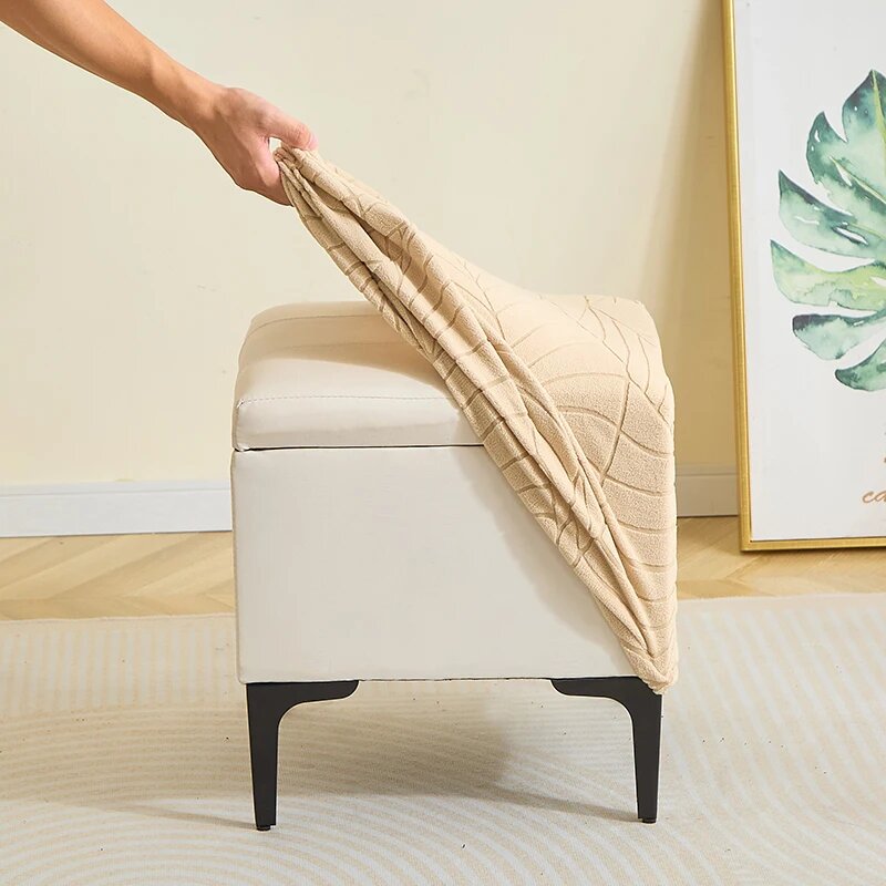 1 Шт. Эластичный Жаккардовый Чехол Для Пуфика В Форме Листа, Из Спандекса И Полиэстера, Однотонный, Пылезащитный
