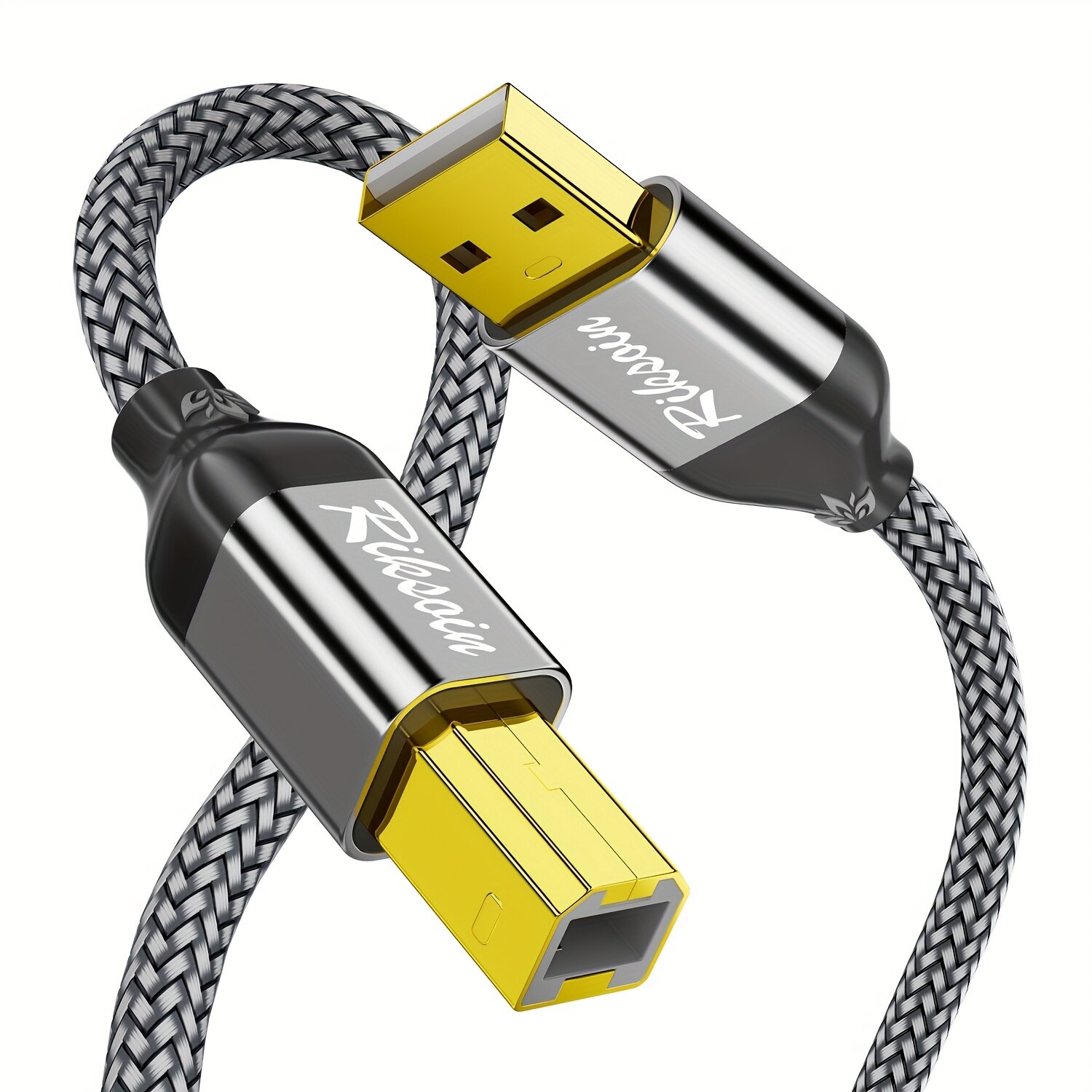 USB A - B 2.0 кабель для принтера, плоский дизайн, 1.2 м, черный