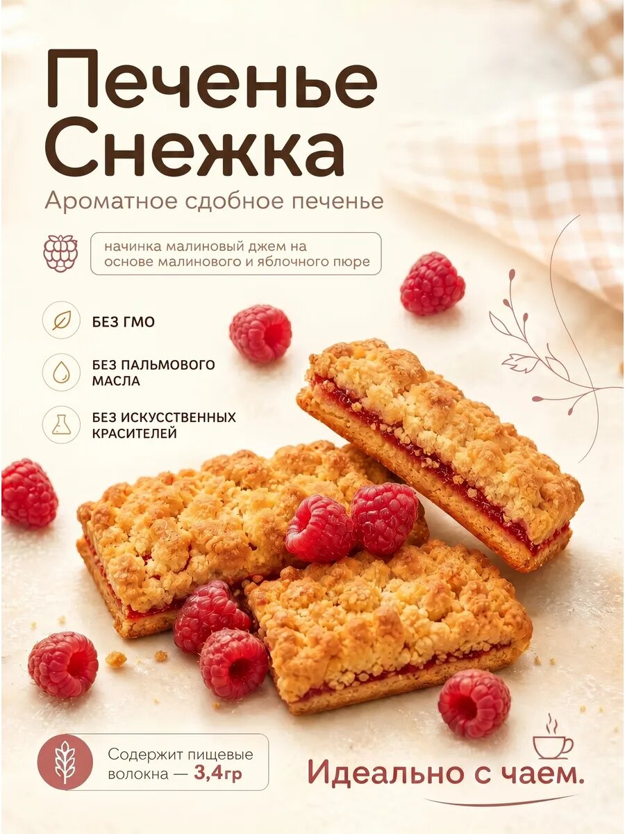 Печенье "Снежка" с малиновым джемом,400гр