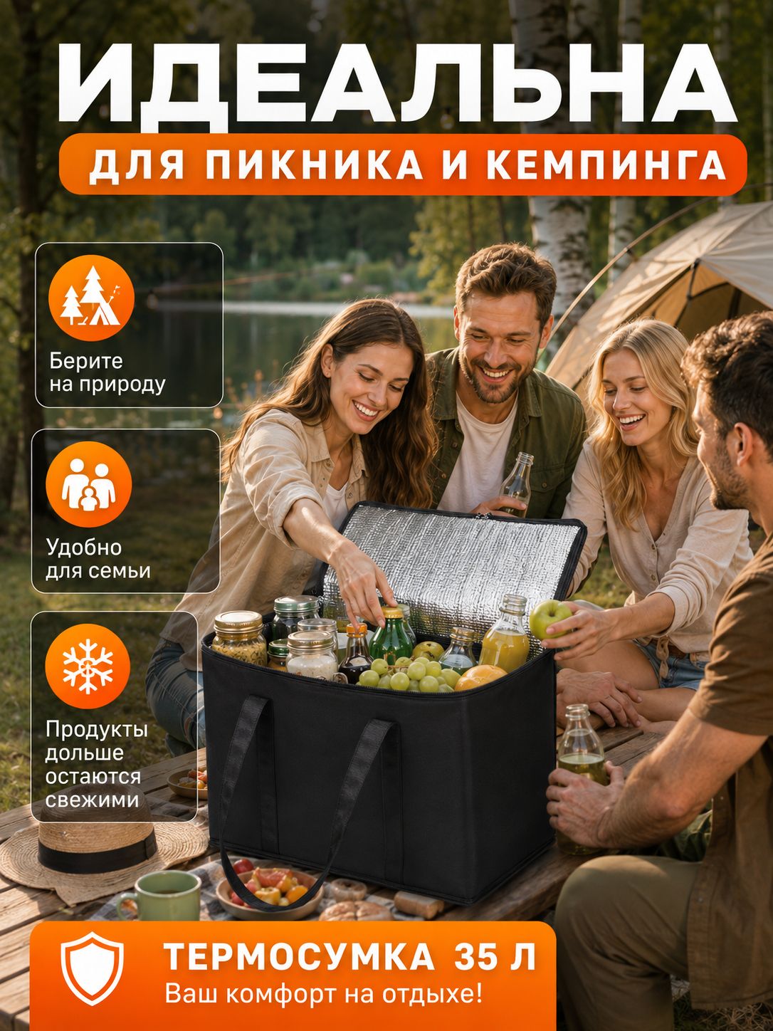 Термосумка большая 35 л. Сумка холодильник для доставки еды для продуктов для перевозки изотермическая
