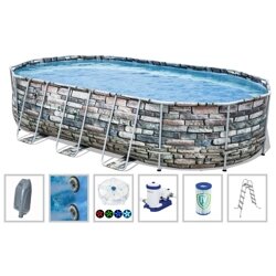 Каркасный бассейн Bestway Power Steel 56719, 610x366x122 см (фильтр+лестница) под камень