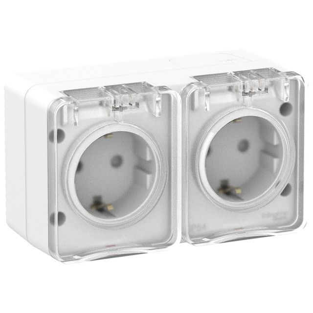Розетка 2 поста Systeme Electric AtlasDesign Profi54 ATN540126, с/з с/ш IP54 16А 250B, белая
