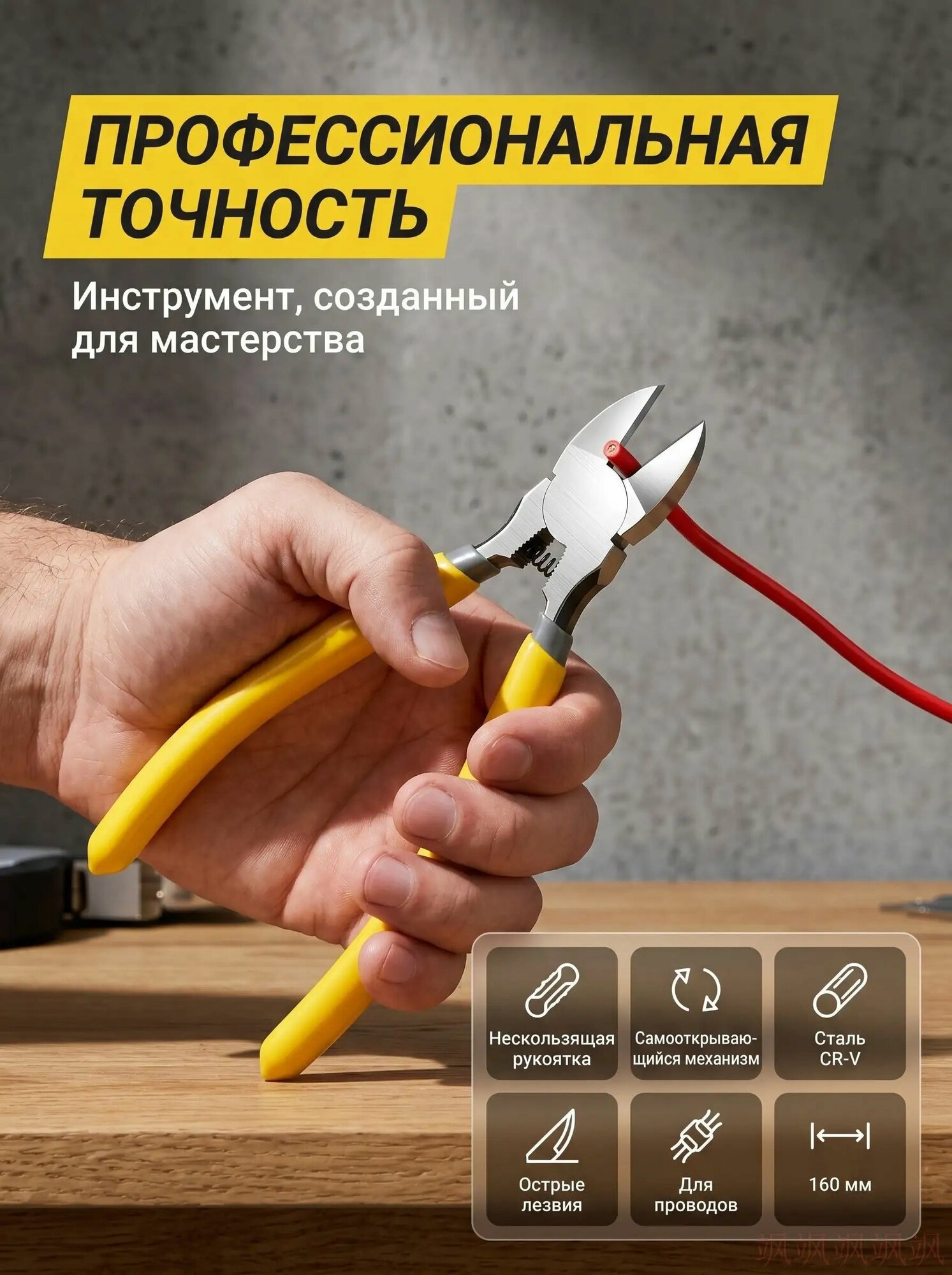 Бокорезы 160 мм для проводов и кабеля, боковые кусачки с пружиной и нескользящими ручками