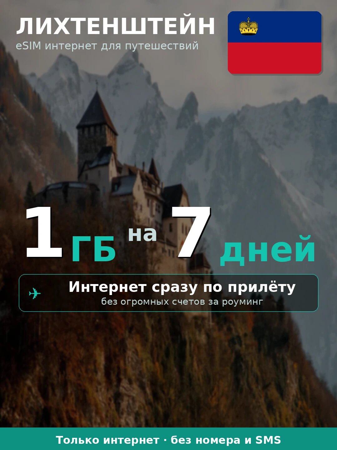 ESIM Лихтенштейн — мобильный интернет 1 ГБ на 7 дней | виртуальная SIM-карта для путешествий