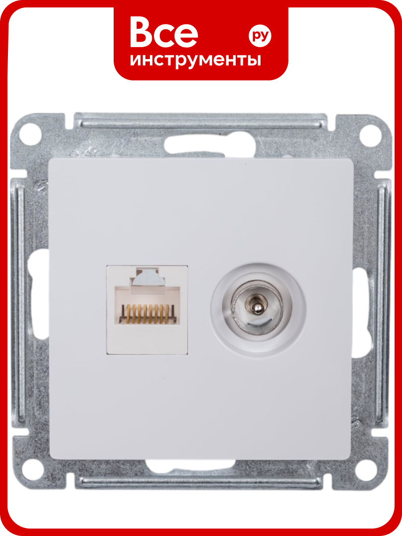 Механизм розетки Systeme Electric 2-м ATLAS DESIGNRJ45 кат. 5E+TV белый ATN000189, пластиковая