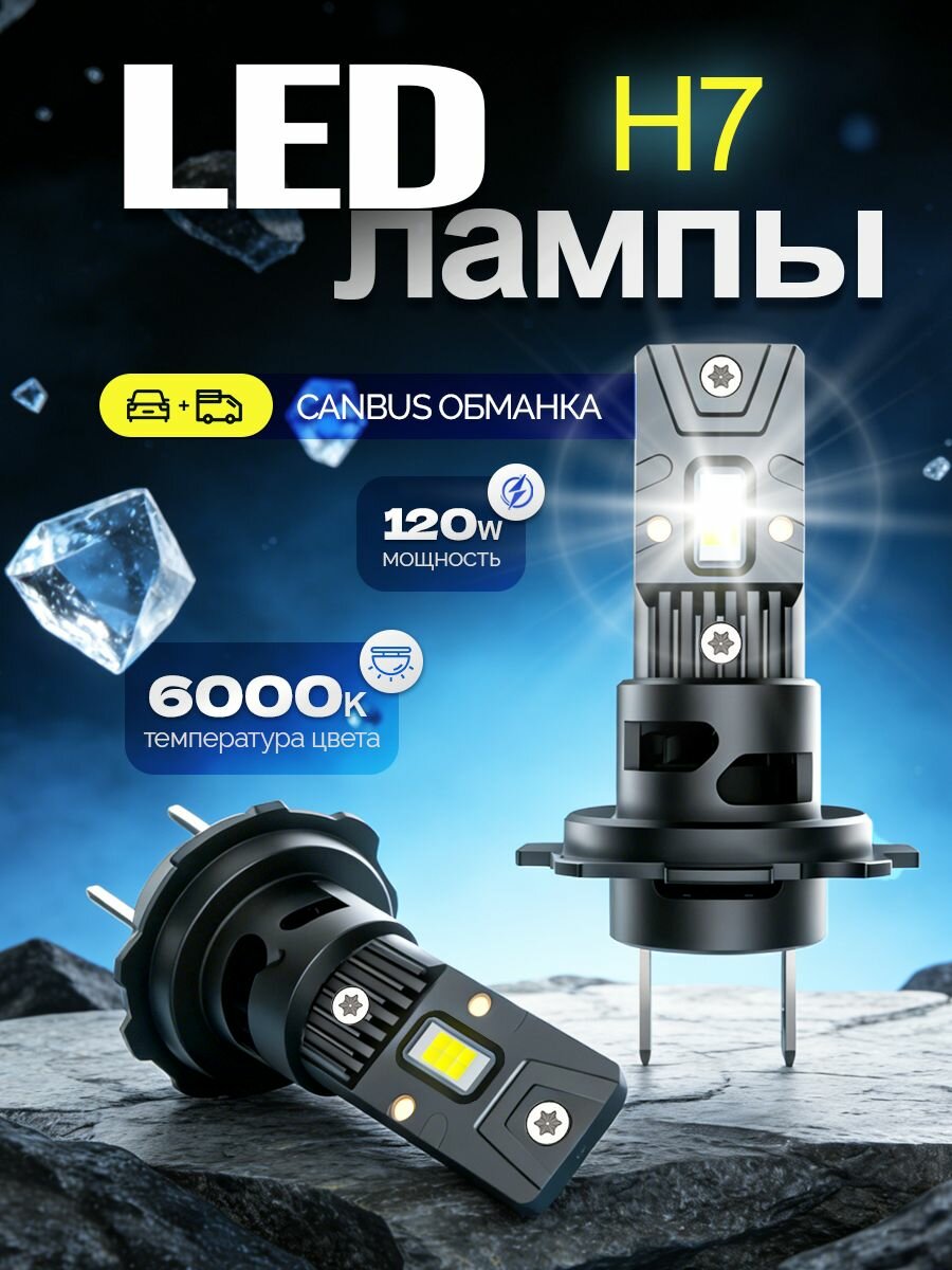 Светодиодные лампы H7 лед лампы h7 led h7 яркие лампочки h7 6000K 120W 2 шт