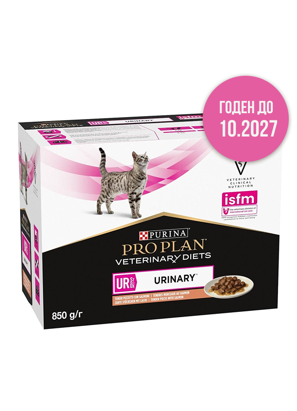Pro Plan Влажный корм паучи Urinary для кошек при мочекаменной болезни с лососем, UR ST/OX, 85 г х 10 шт