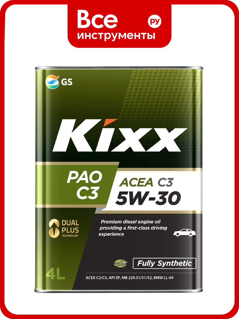 Моторное синтетическое масло KIXX PAO 5W30, API SP, ACEA C3 /4л L209144TE1, для дизельных двигателей, защитой износа