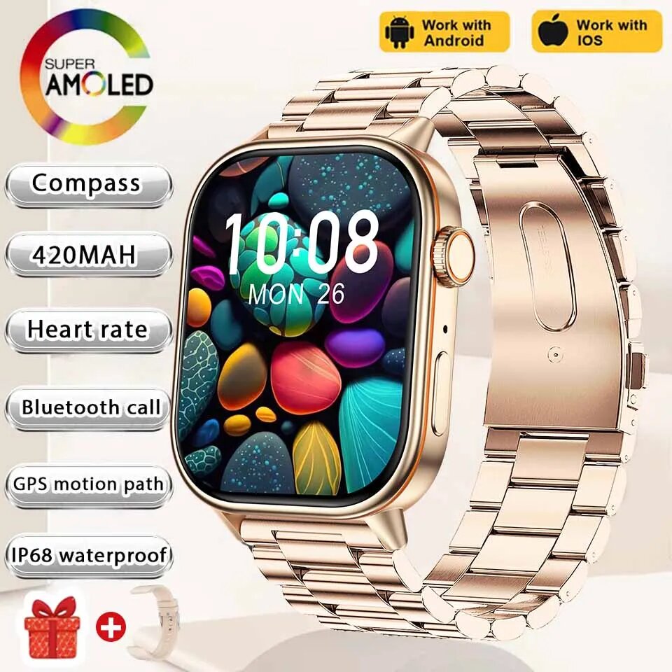 Умные часы Pink Steel с AMOLED, GPS, пульсометр