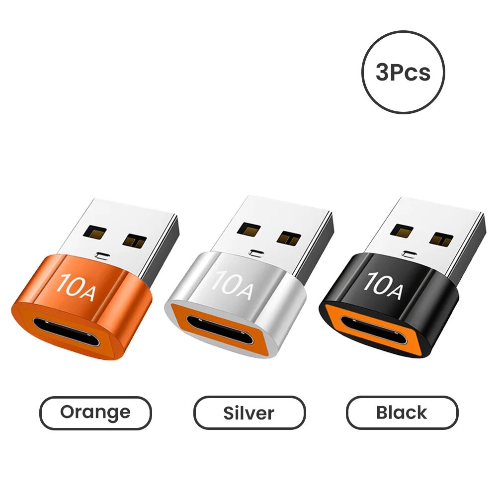3шт. USB A - USB C адаптер 10A, многоцветный