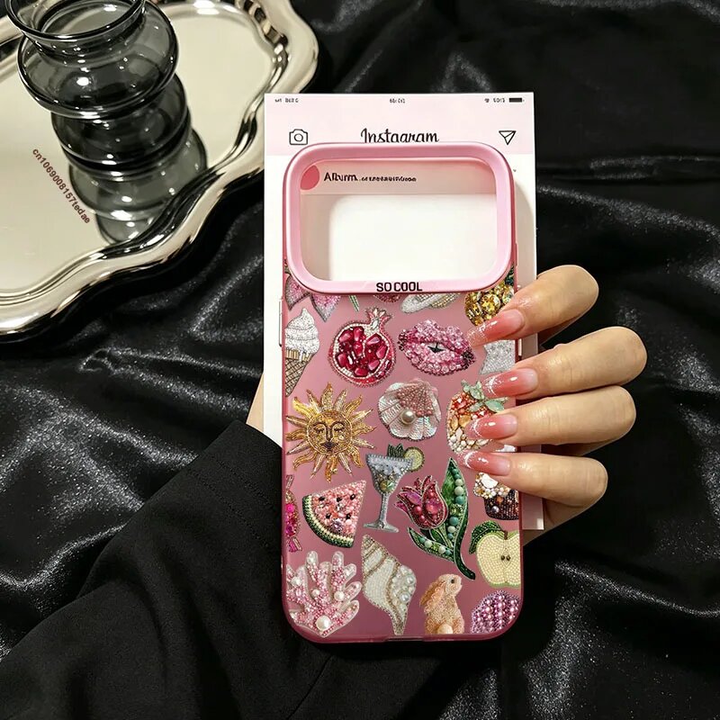 Роскошный противоударный чехол для iPhone 15, 17 Pro, 16, 17 Айфон 15 Про Макс, Розовый, style 2