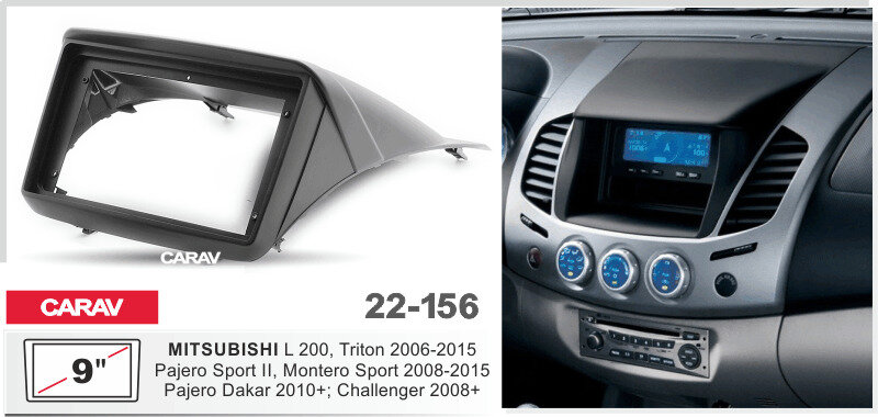 Переходная рамка 9" Android для MITSUBISHI L 200 2006-15; Pajero Sport 2010-17 CARAV 22-156