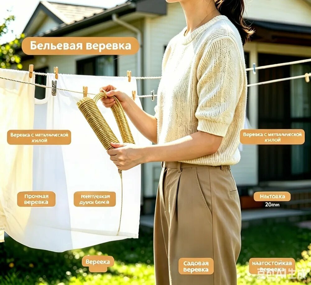 Веревка бельевая с металлической жилой, 20 м