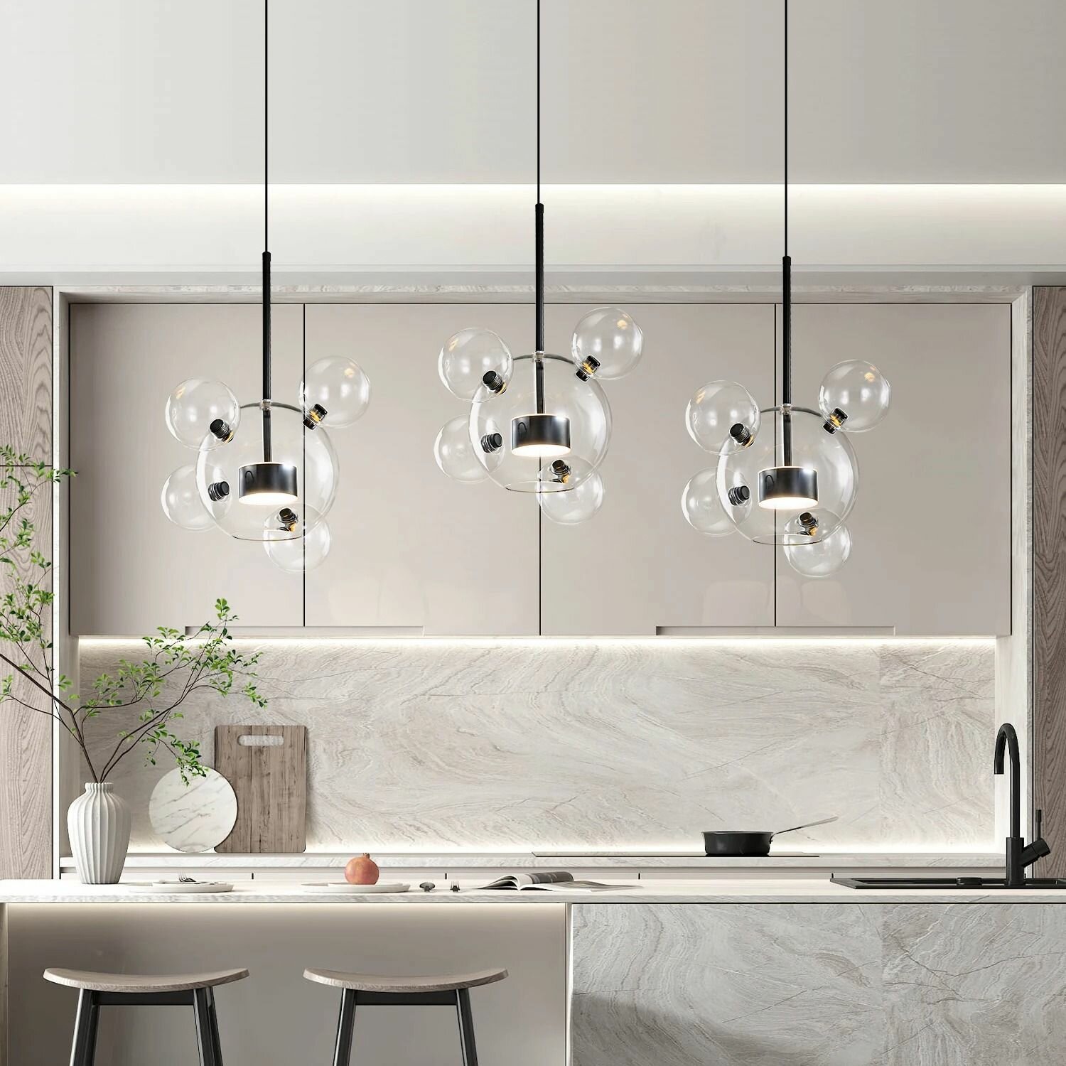Artpad Люстра с 5 стеклянными шарами, LED, холодный свет 6000K, для гостиной и столовой