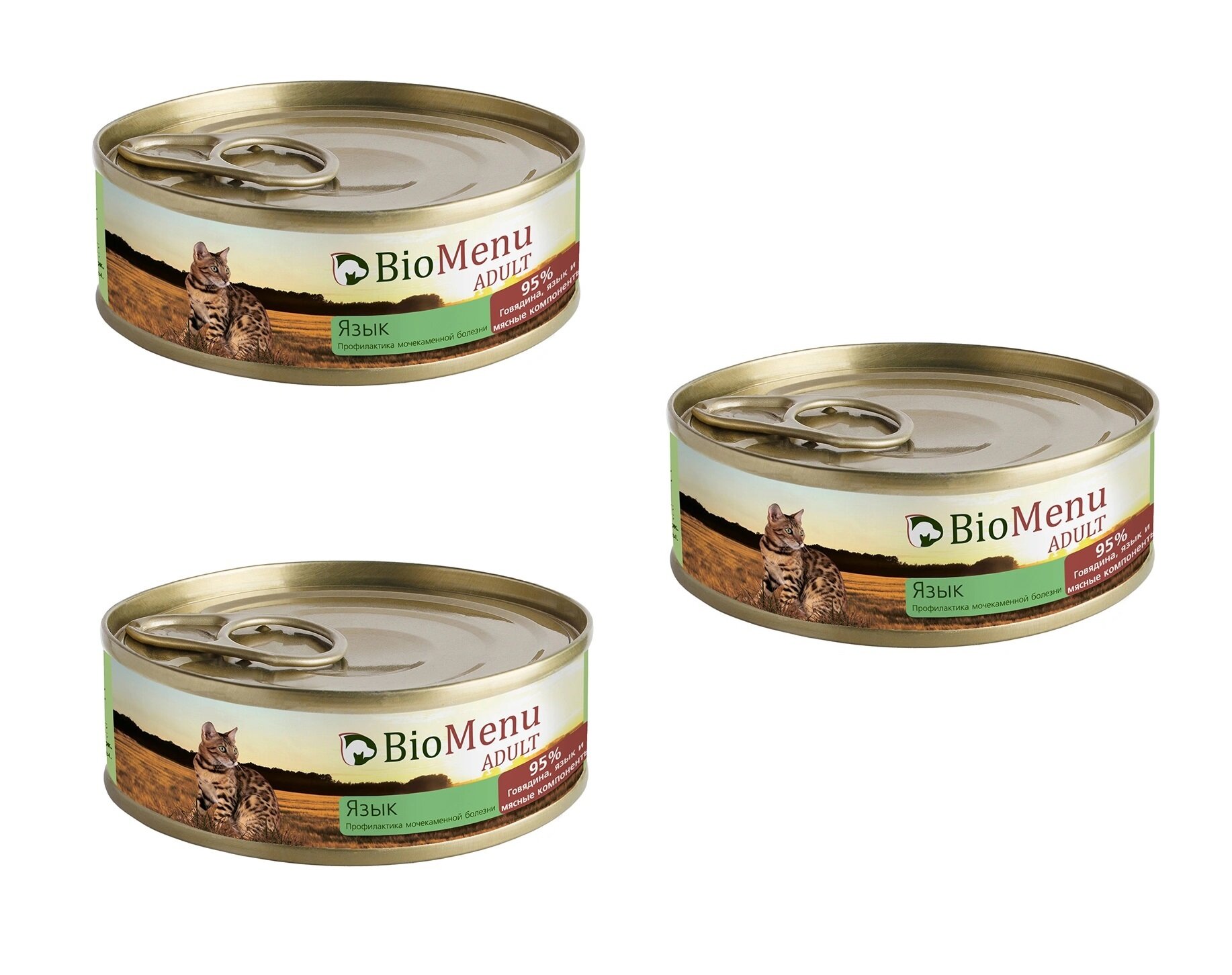Консервы для кошек Био Меню Adult паштет с Языком 100г 3шт