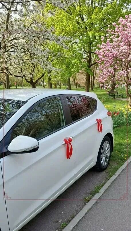 Банты свадебные на ручки автомобиля комплект 2 шт цвет красный