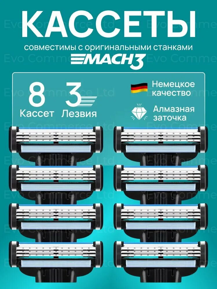 Лезвия Кассеты для бритья мужские 8 шт / Сменные кассеты с 3 лезвиями для бритья