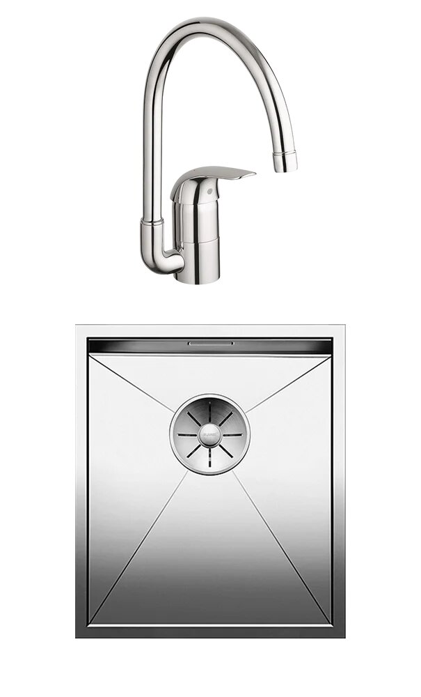 Комплект Мойка Blanco Zerox 340-U 38x44, сталь, нержавеющая сталь / Смеситель Grohe Euroeco 32752000 глянцевый хром