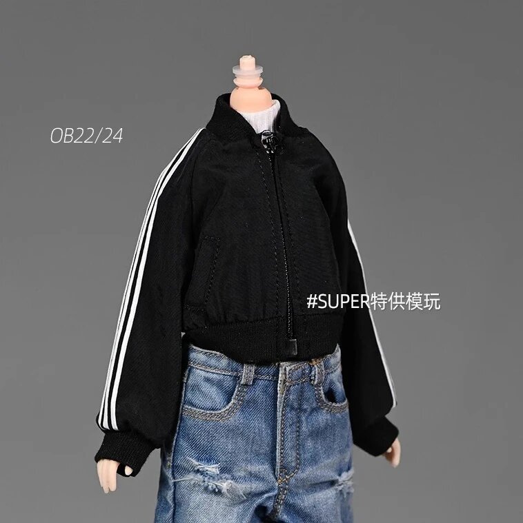 Чёрная спортивная куртка для кукол OB22/OB24, short coat