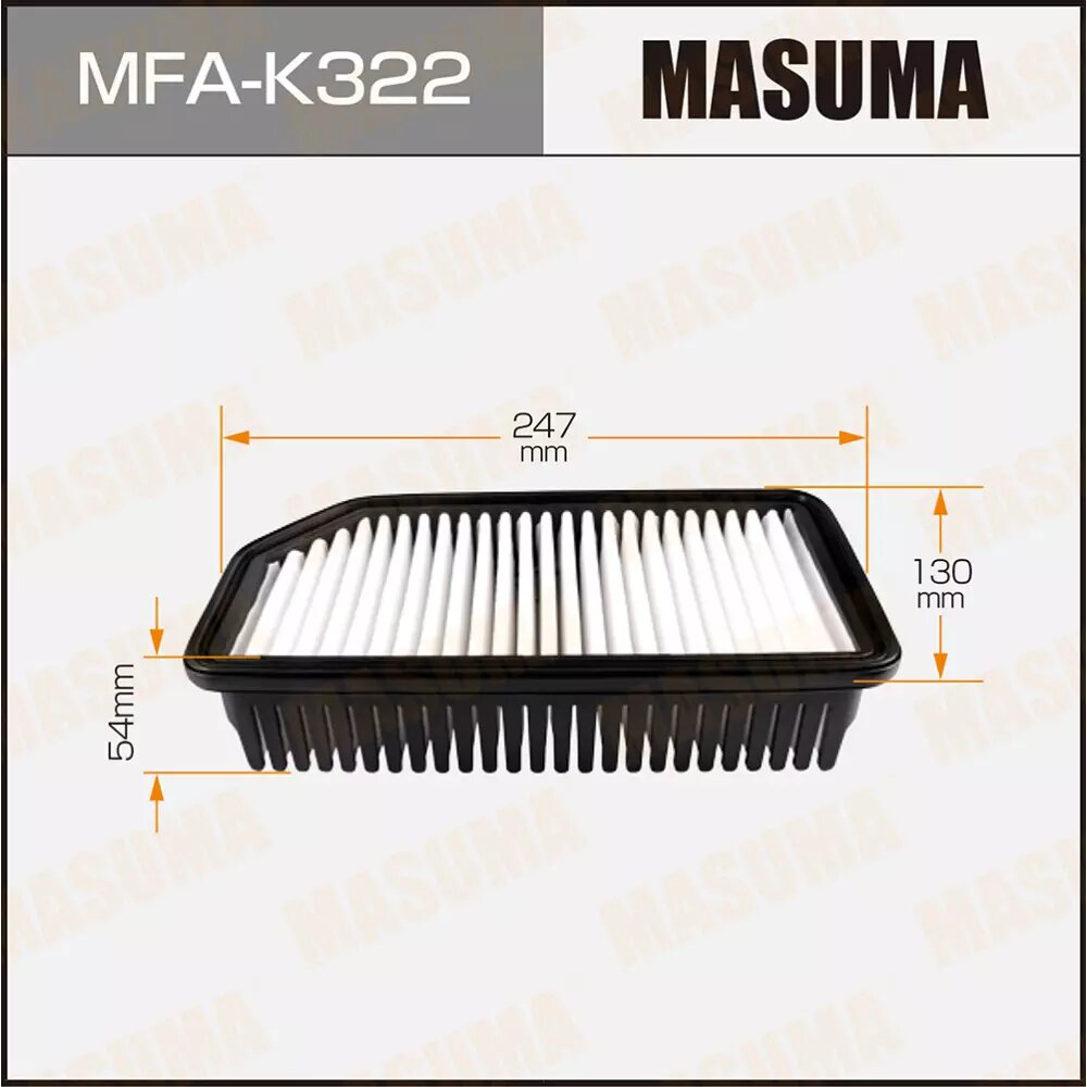 Фильтр воздушный Высота, H: 54 мм/Длина, W: 247 мм Masuma, MFA-K322