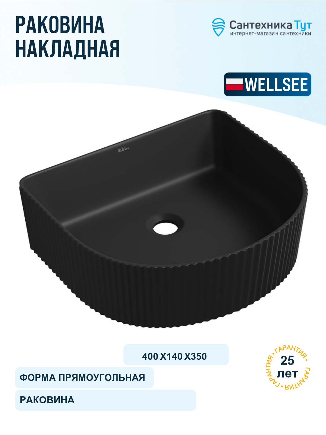 Раковина Wellsee Festive Fox 40 317305000 цвет Черный матовый