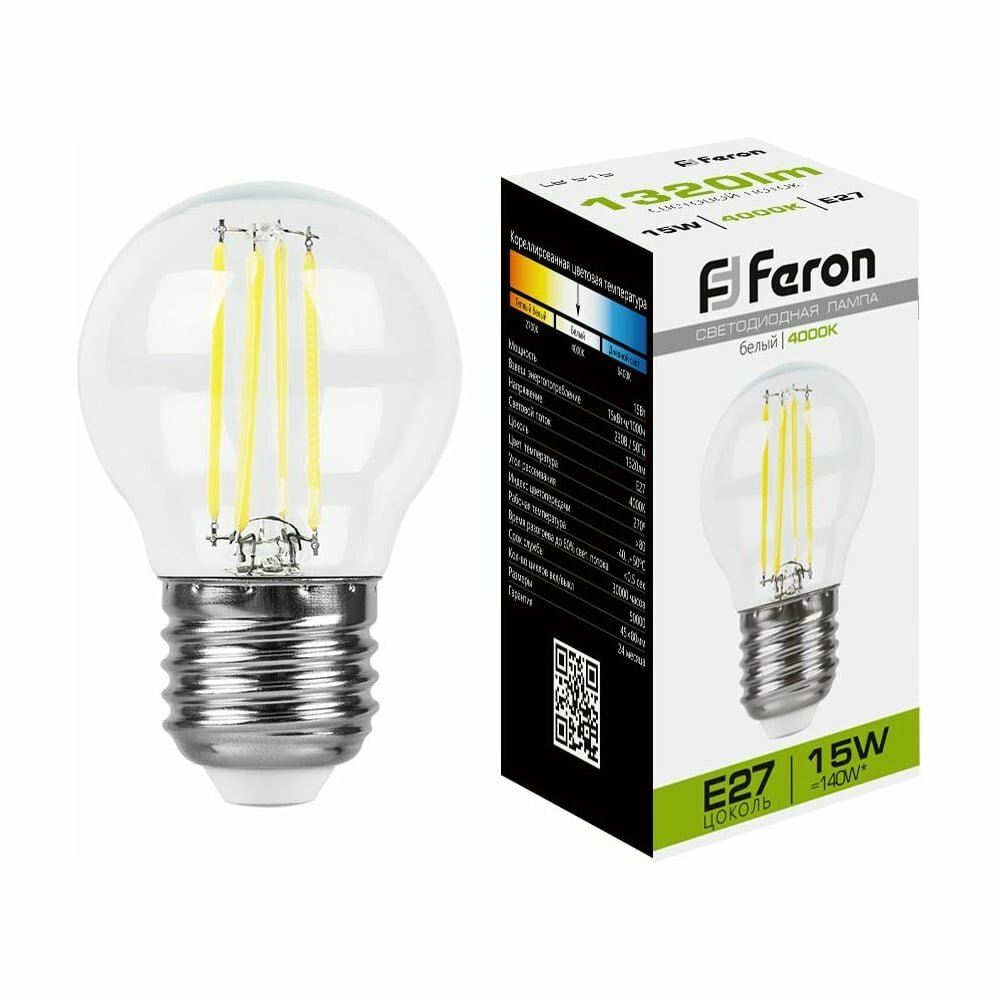 Светодиодная лампа FERON LB-515 Шарик E27 15W 4000K 38253