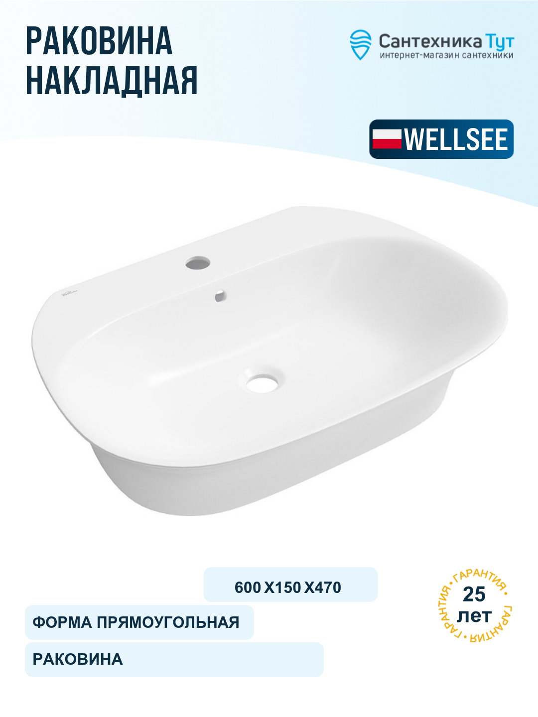 Раковина Wellsee Excellence Pro 60 31760300S цвет Белый глянцевый