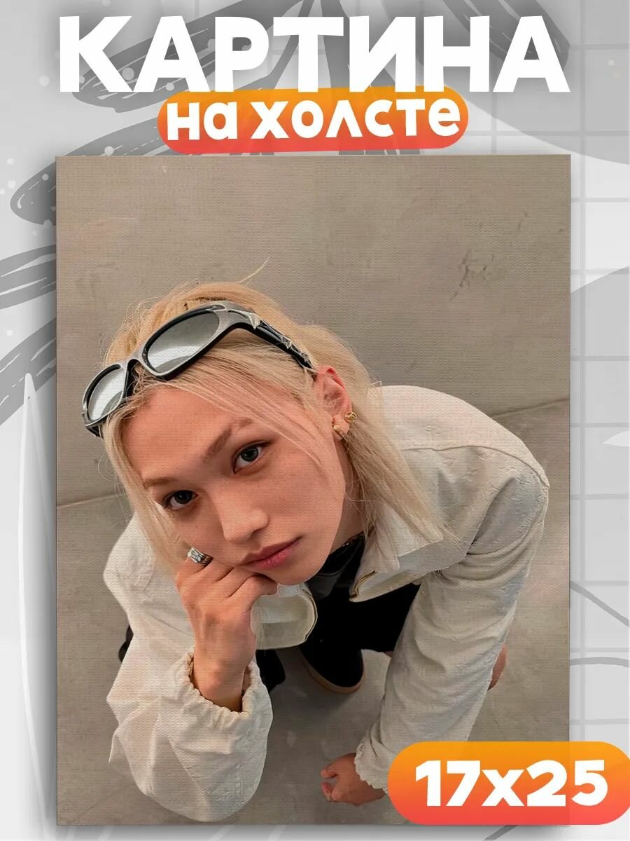 Картина на стену Феликс Stray kids кпоп, на подрамнике, 1шт, 25х17 размер.