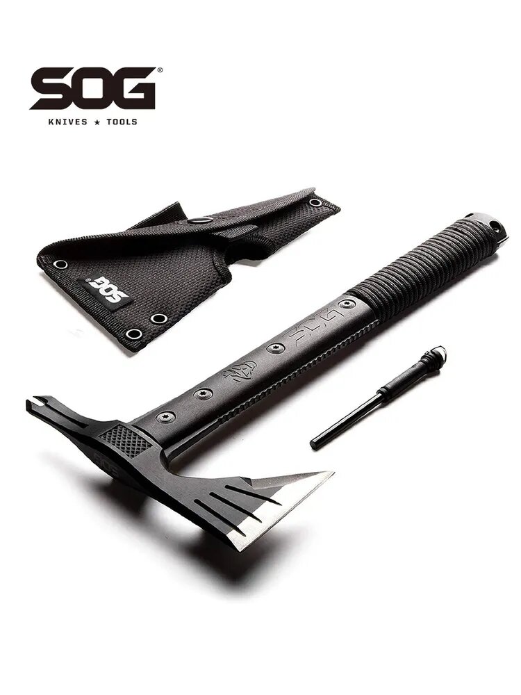 SOG SURVIVAL HAWK, Многофункциональный топор с ножнами и устройством для разжигания огня, Цепкая ручка из паракорда, Туристический топор для походов, кемпинга, SK1001-CP