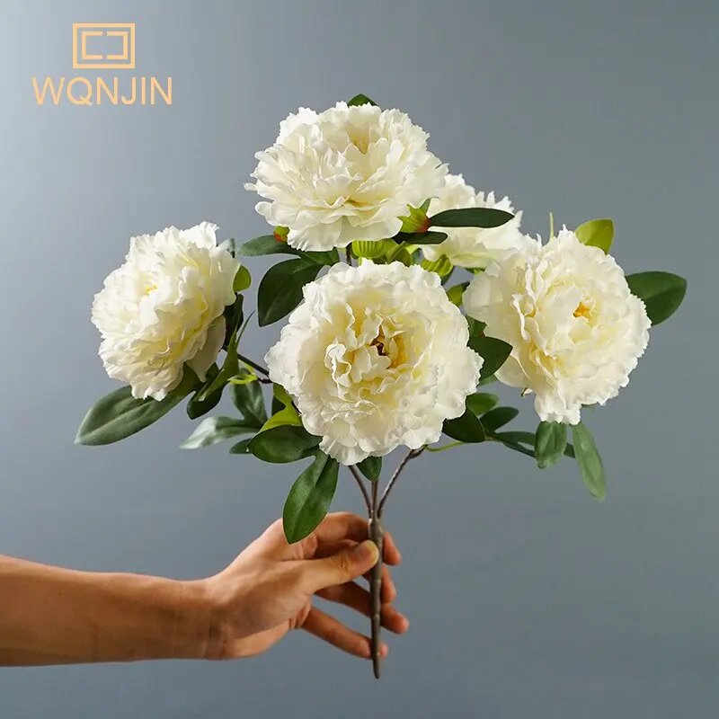 Искусственные пионы белые, 5 головок WQNJIN