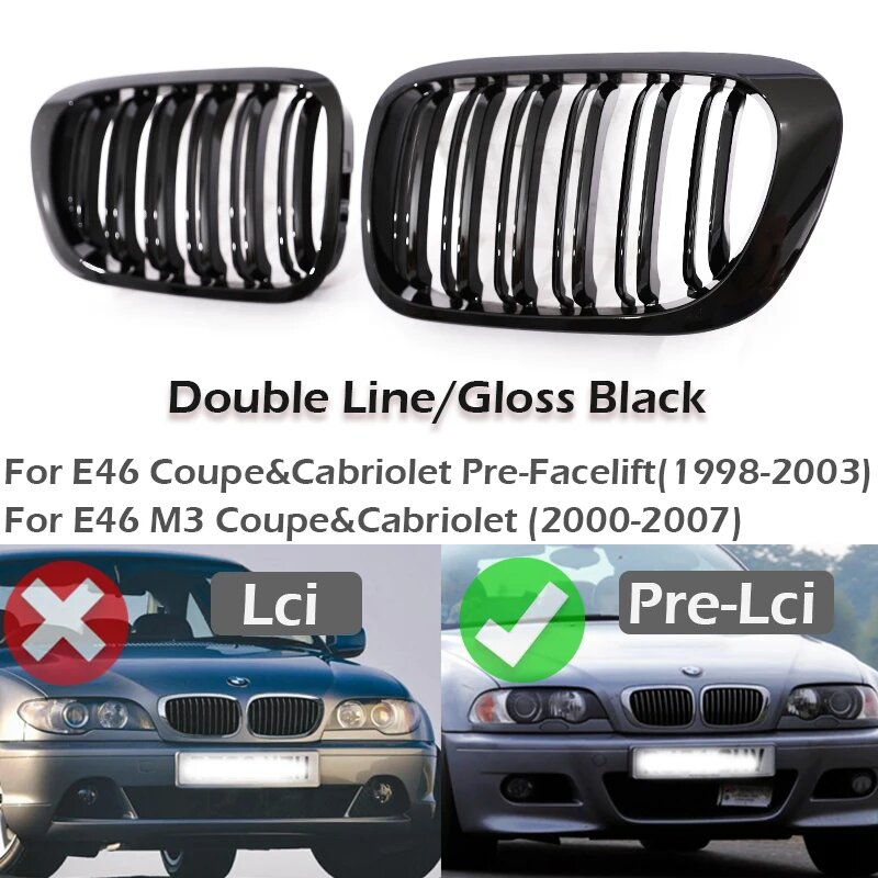 Решетка Радиатора Из Карбона С Одинарной/двойной Сеткой Для BMW 3 Серии E46 Купе Dual Gloss Black