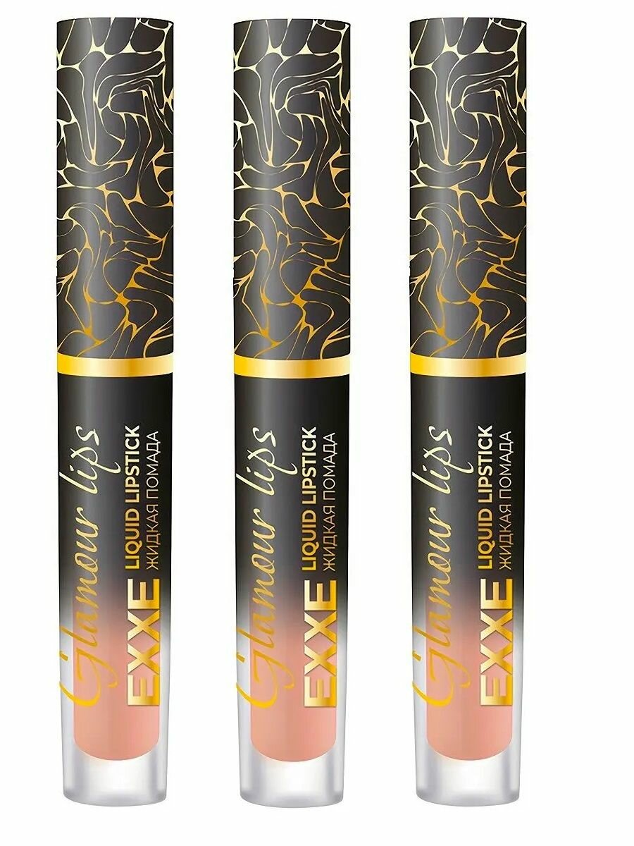 Жидкая губная помада EXXE Glamour lips Тон 01 Шёлковый бежевый, 3 шт по 3 мл