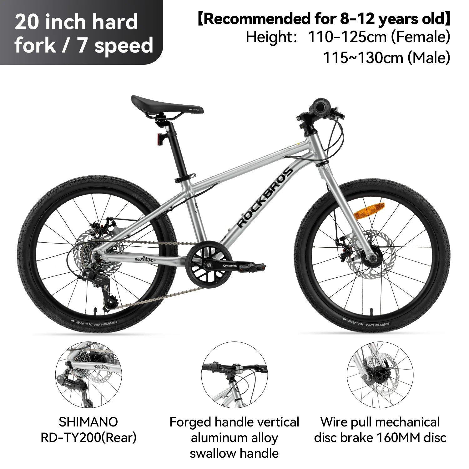ROCKBROS MTB Легкий горный велосипед 20 дюймов, 24 дюйма, 26 дюймов с 7-9 скоростями, задней переключательной передачей и дисковыми тормозами для подростков и студентов