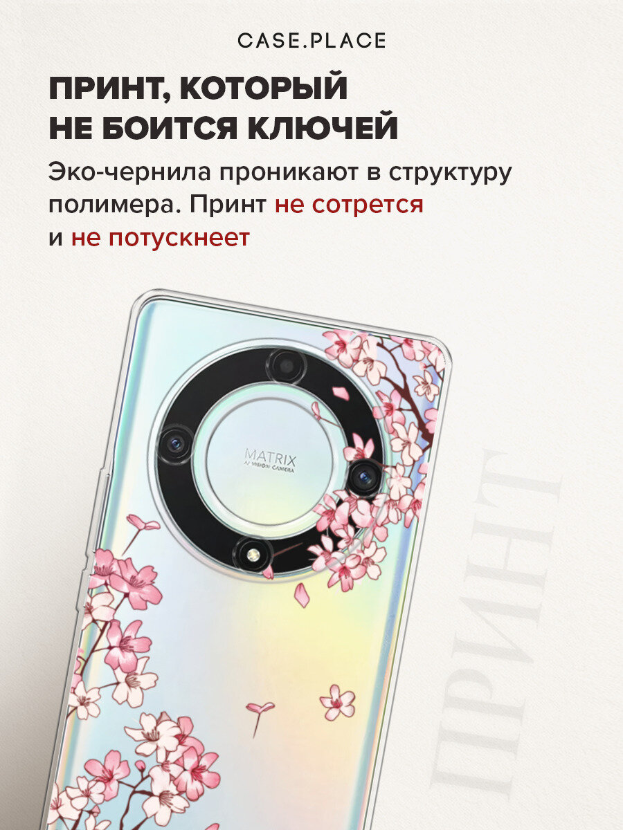 Чехол на Honor X9A / Хонор X9A с принтом "Ветви сакуры 1", прозрачный — фото 1