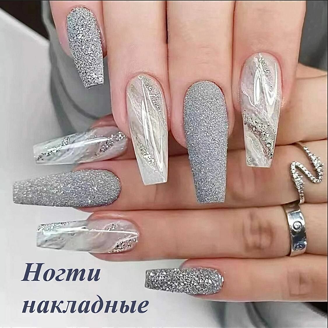 Накладные ногти (24 типсы+ клеевые стики+пилочка)длинные, белые блестящие накладные ногти типсы клеевые стики длинные ногти