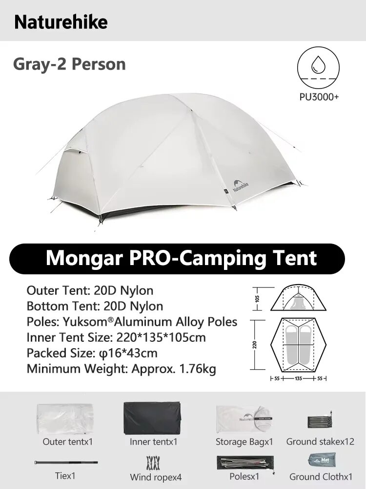 Naturehike Mongar Pro UL Base Палатка для кемпинга 1-3 человек 20D нейлонная укрытие Палатка водонепроницаемая для походов ультралегкая палатка с навесом