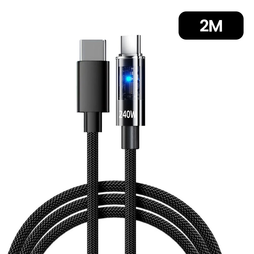 240 Вт, 6 А, USB-кабель для сверхбыстрой зарядки типа C, 25 см-2 м, светодиодный кабель PD 2m Black