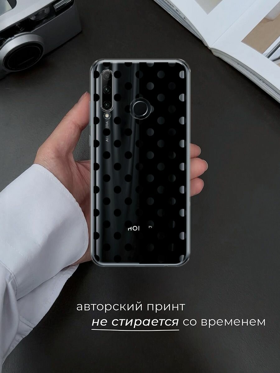 Чехол на Honor 10i/20 Lite 2019/20e/Huawei P Smart Plus 2019 / Хонор 10i с принтом Черный и белый горошек, прозрачный — фото 1