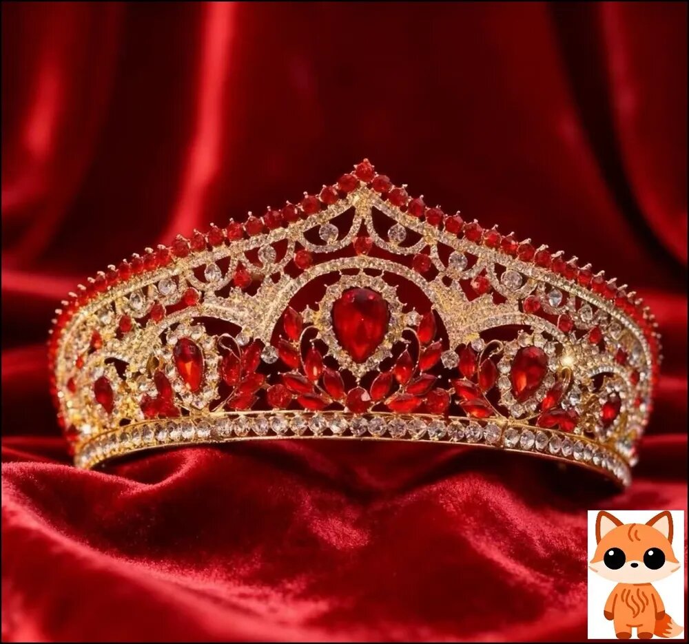 Украшение для причёски  Винтажная корона в стиле барокко, размер one size, красный — фото 1