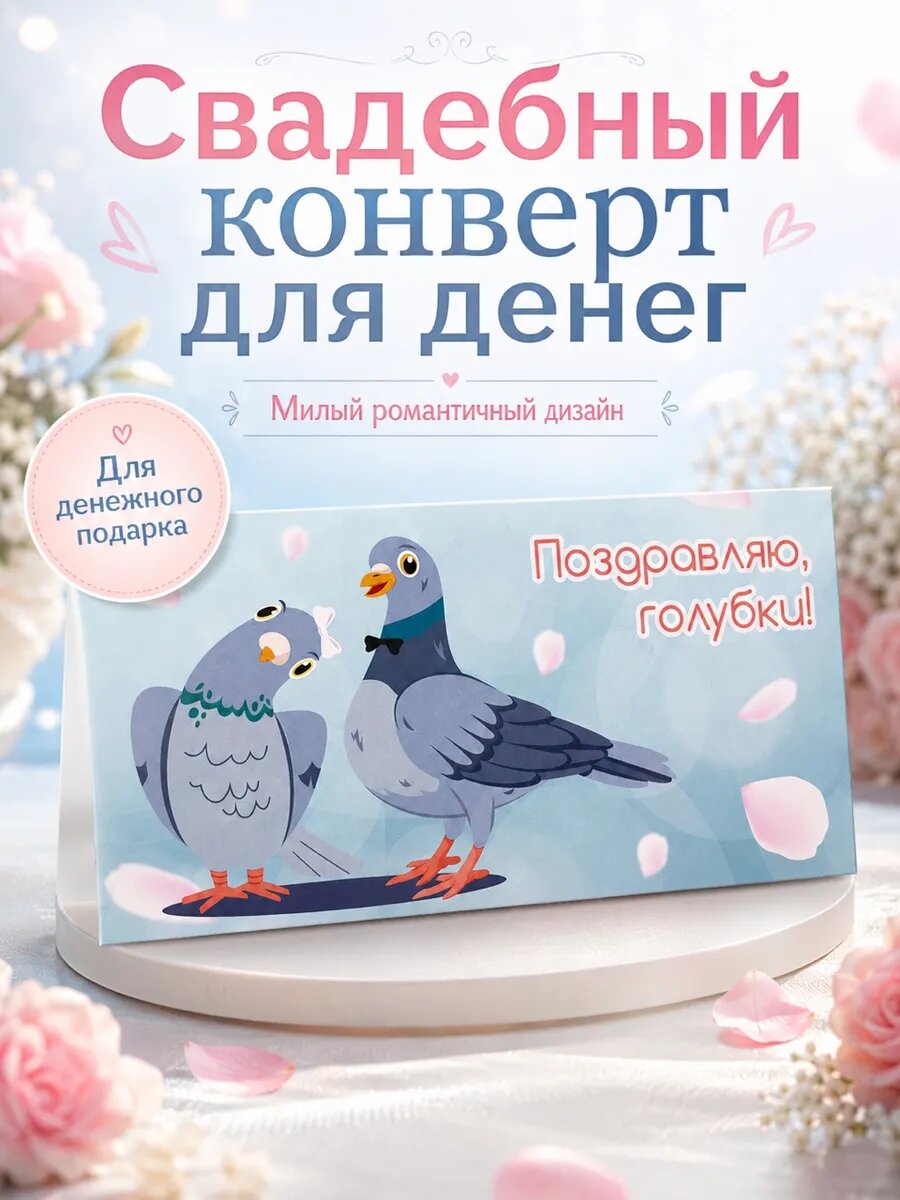 Конверт для денег "Поздравляю, голубки!", HOMERAR, 17x8.5 см