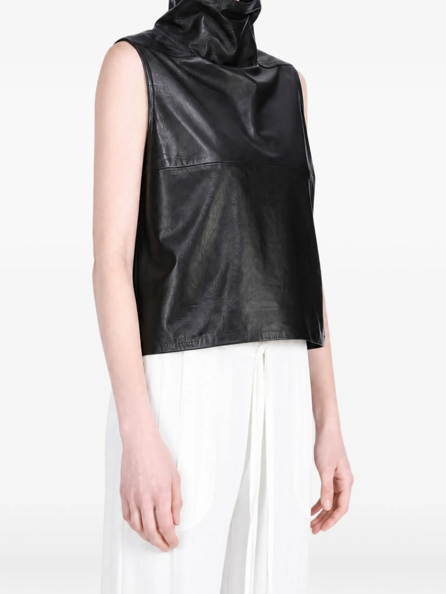 Топ Rick Owens High-neck leather top, размер 40, черный — фото 1