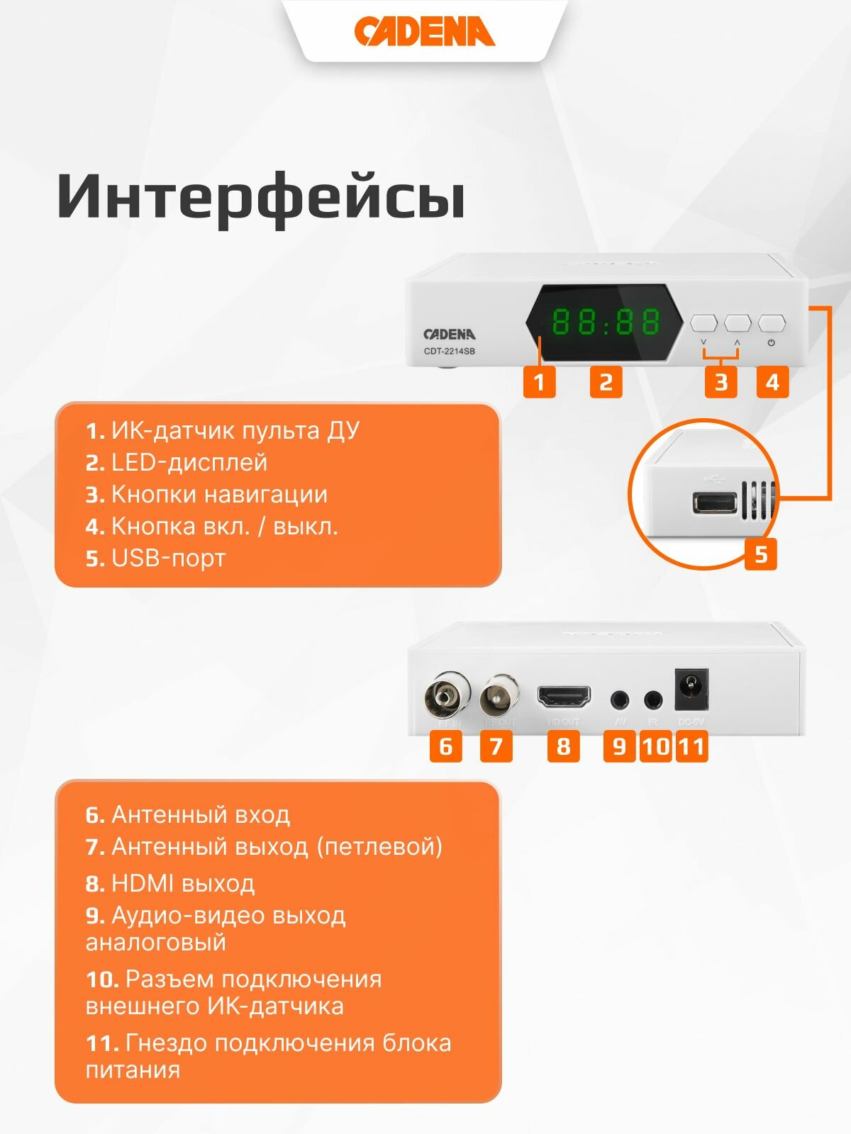 Приставка для телевизора цифровая на 20 каналов CDT-2214SB медиаплеер