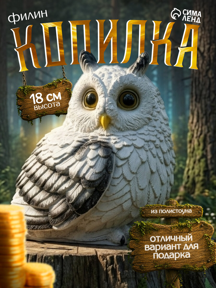 Копилка для денег «Совушка малая», полистоун, белая, 16×18 см