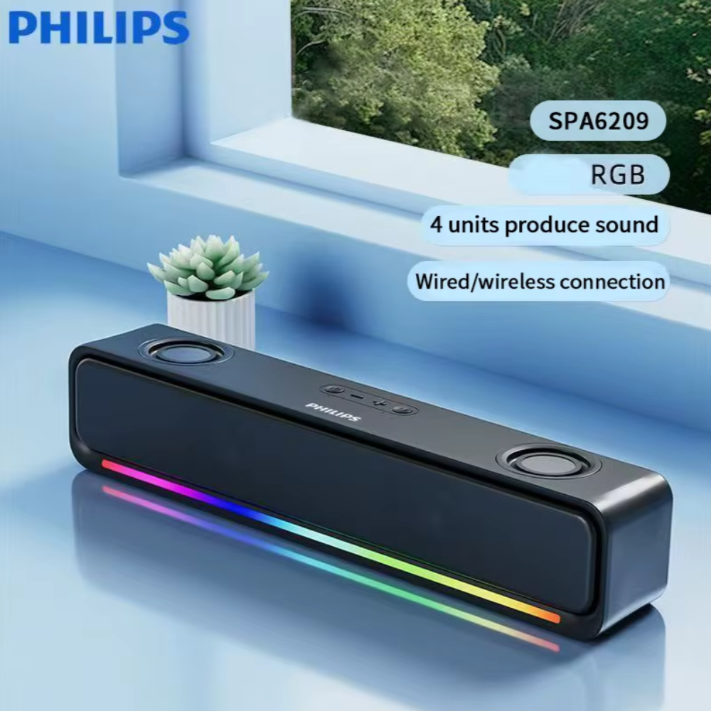 Компьютерная аудиосистема Philips SPA6209, беспроводная Bluetooth-колонка Hi-Fi с сабвуфером, RGB, черный